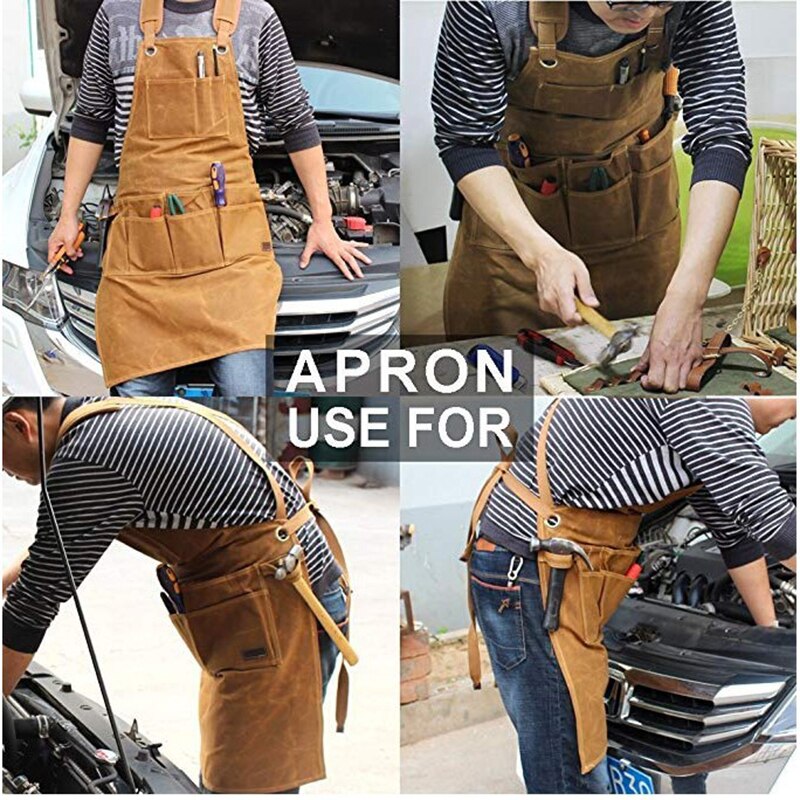 Waxed Canvas apron oil wax cloth Multiple pockets ... – Grandado