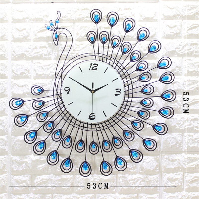 Grote 3D Gold Diamond Pauw Wandklok Metalen Horlog... – Grandado