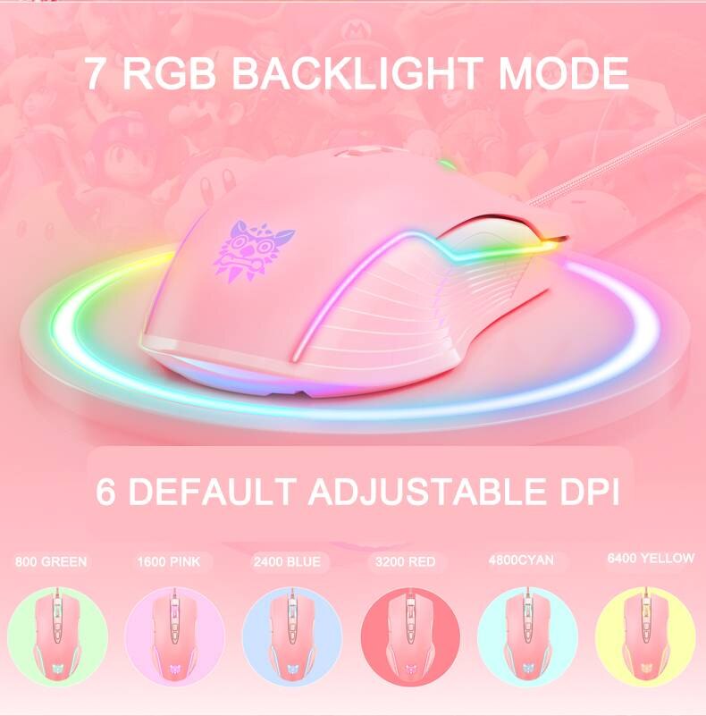 Onikuma CW905 Pink RGB Wired Gaming Mouse USB Game... – Vicedeal