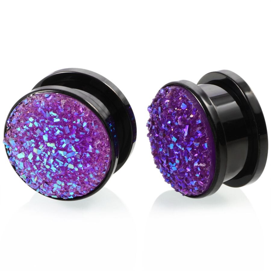 PAIR Steel Synthetic Druzy Crystal Flesh Tunnel Ea... – Grandado