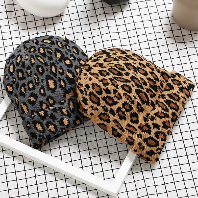 Solid Leopard Woman Beanie Autumn Winter Plush Sof... – Grandado
