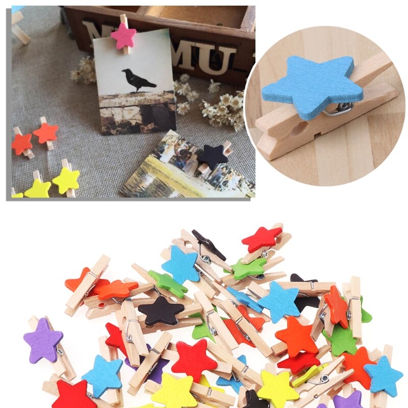 50Pcs Colored Star Mini Wooden Craft Clips Card Ph... – Vicedeal