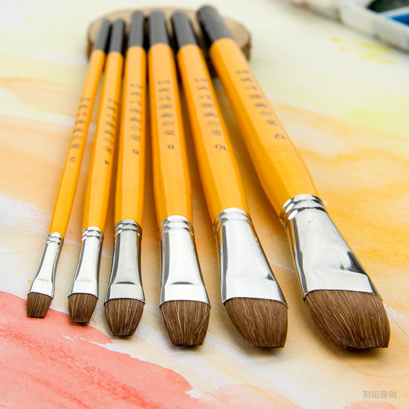 6 Pcs Borrence Kwast Set Wolf Haar Hout Aquarel Bo... – Grandado