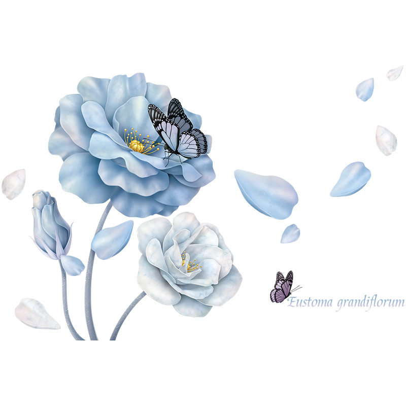 Grote Blauwe Bloemen Muurstickers Voor Woonkamer S... – Grandado