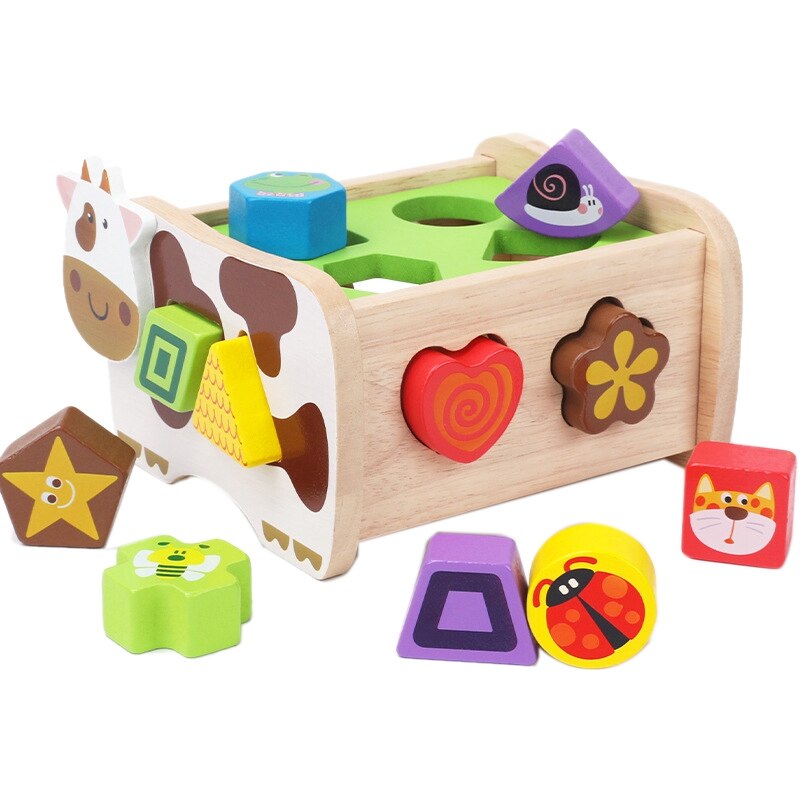 Wooden 12 Geometric Animal Blocks Matching Sorting... – Grandado