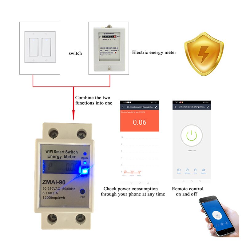 Tuya WIFI Smart Switch 60A Energy Meter Remote Con... – Grandado