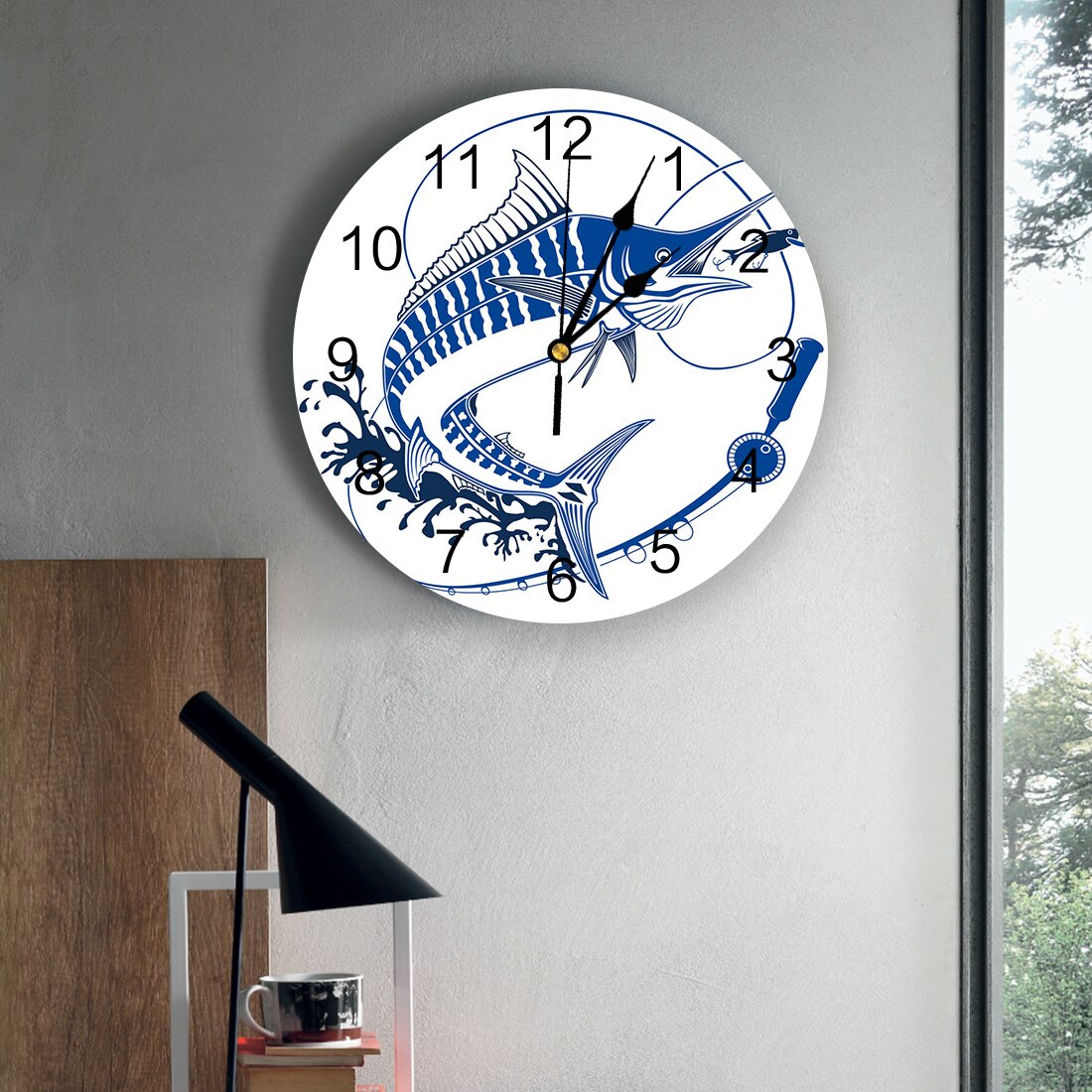 Animal Fish Fishing Hook Bait Ruler PVC Wall Clock... – Grandado