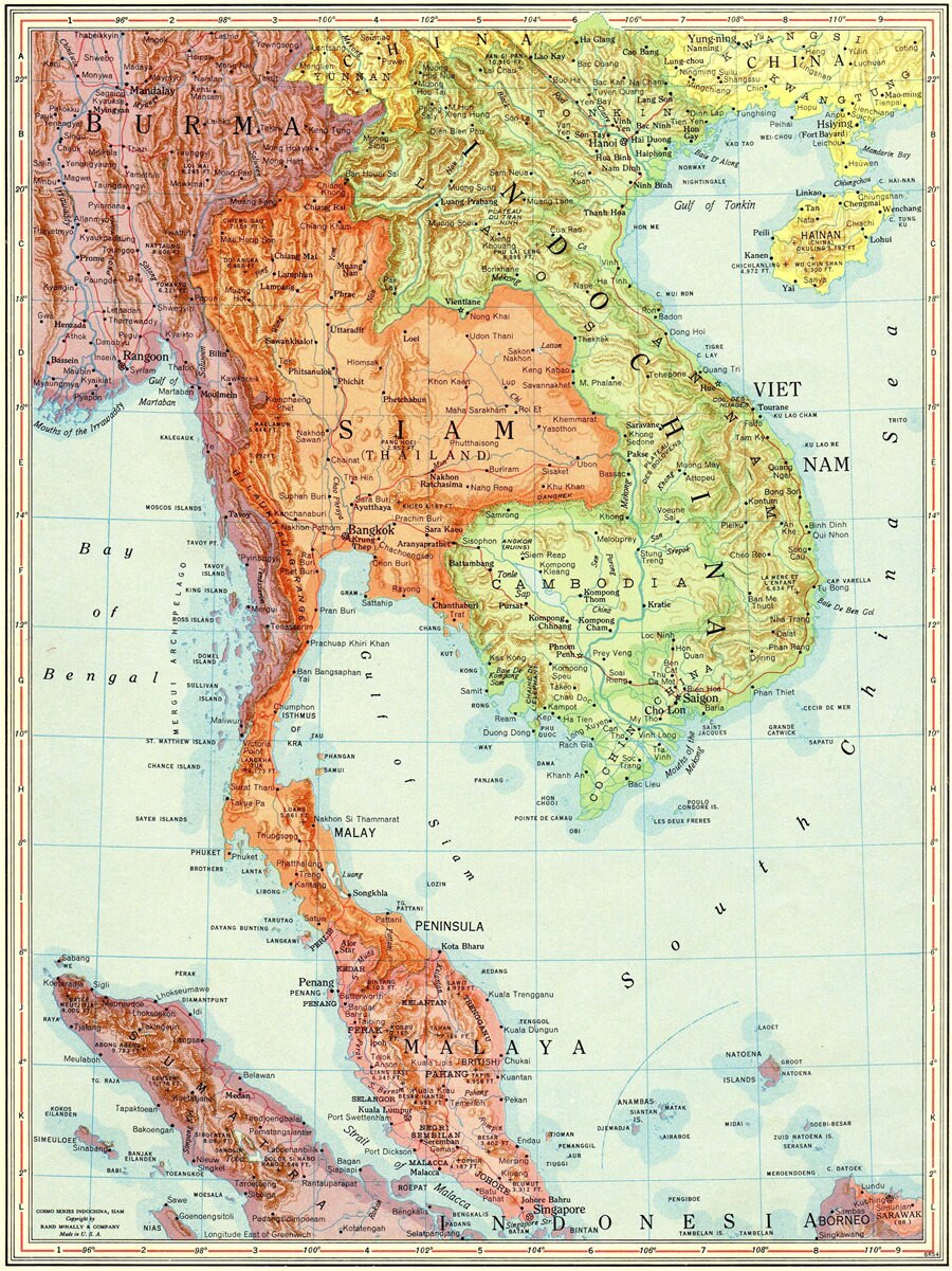 1902 Vintage Map of THAILAND Burma Map Indochina R... – Grandado