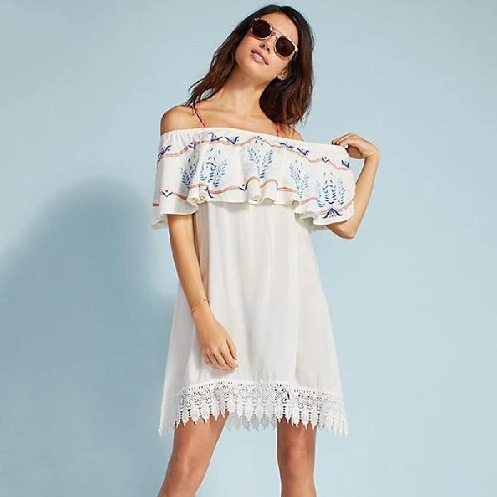 Embroidery Beach Cover up Saida de Praia Plus size... – Grandado