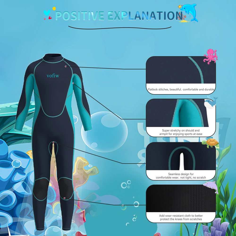 Children's 3MM Neoprene Wetsuit Back Zipper Surfin... – Grandado