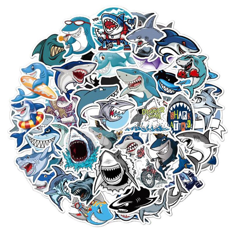 50Pcs Cute Animal Shark Stickers Laptop Skateboard... – Grandado
