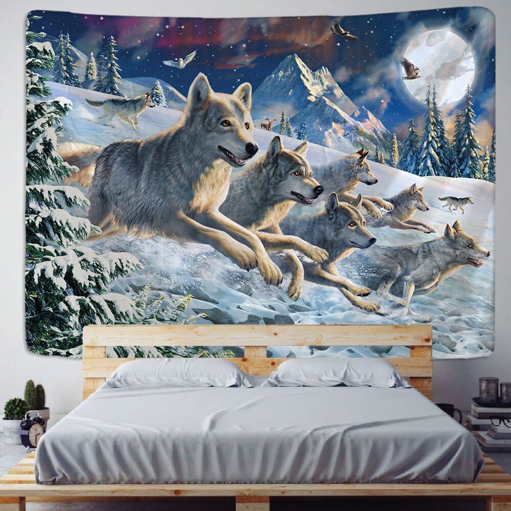 Lion wolf tiger pattern background wall tapestry B... – Vicedeal