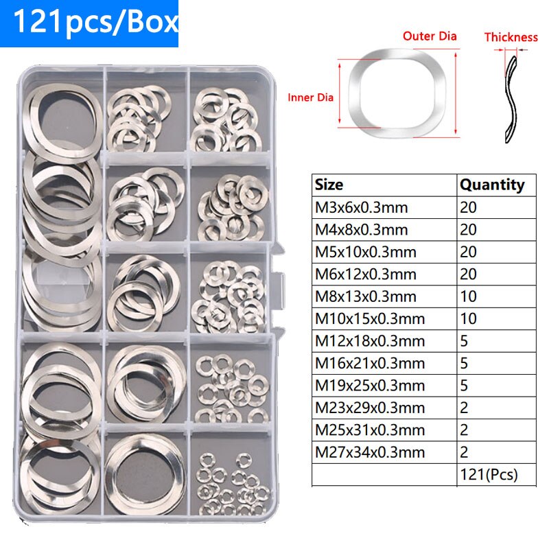 121pcs/Box Wave Washers 304 A2 Stainless Steel Thr... – Grandado