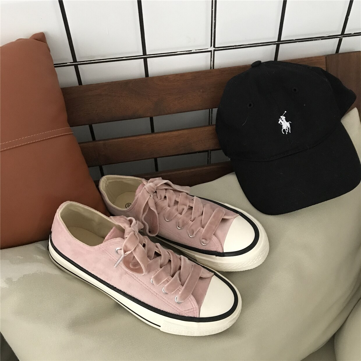 autumn student velvet texture pink canvas shoes Ko... – Grandado