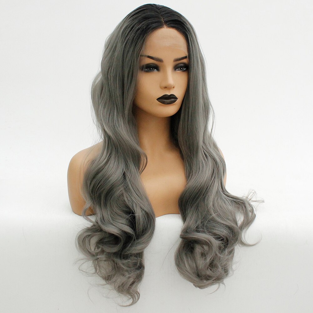 V'nice Middle Part Gray Wig Dark Grey Ombre Black ... – Grandado