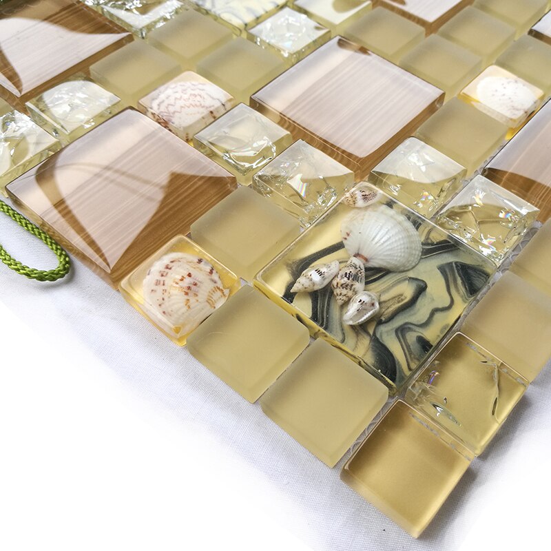 Light Yellow Brown Glass Mosaic Mother Of Pearl Sh... – Grandado