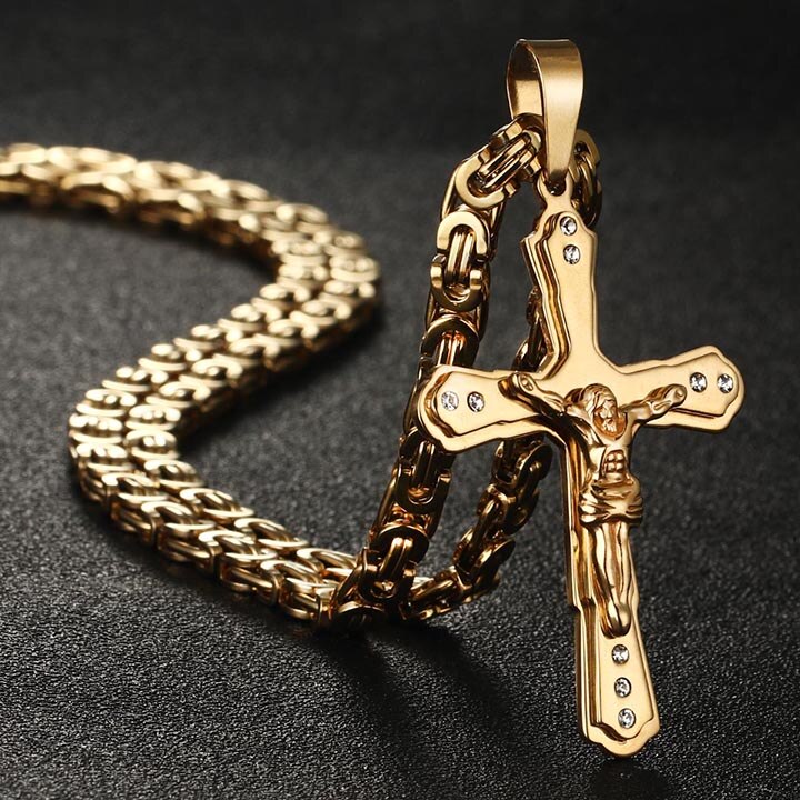 JESUS Christ Crucifix Cross Crystals Pendants Neck... – Grandado