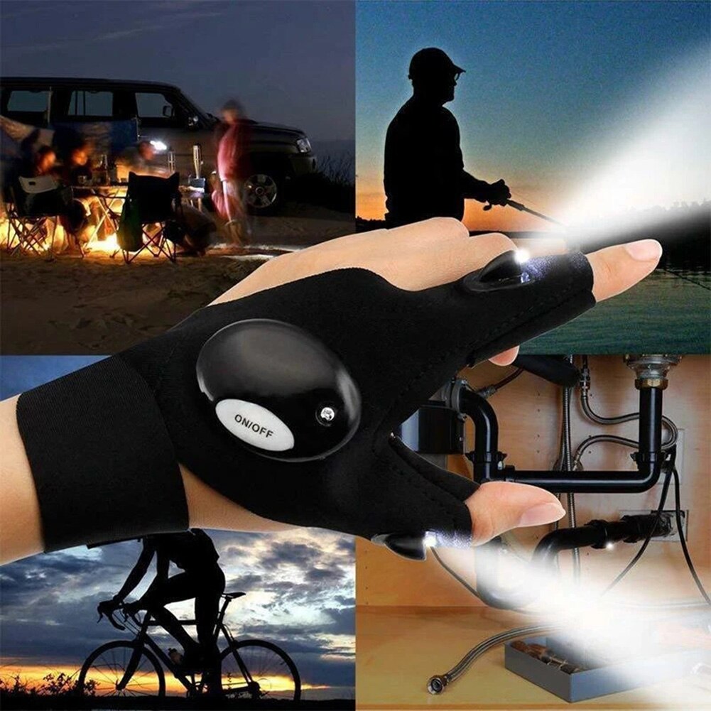 LED Flashlight Gloves Light Fingerless Outdoor Fis... – Vicedeal