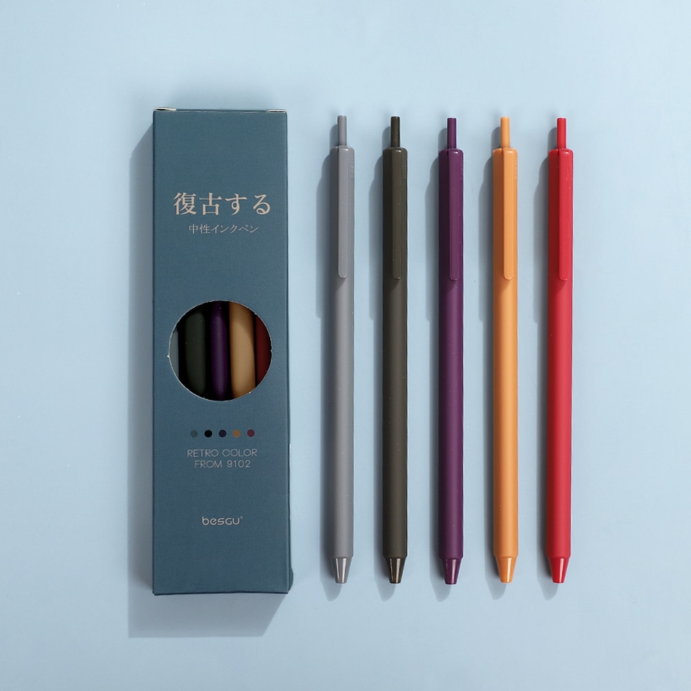 JIANWU 5pcs/set 0.5mm Retro Dark Color Gel Pen Set... – Grandado