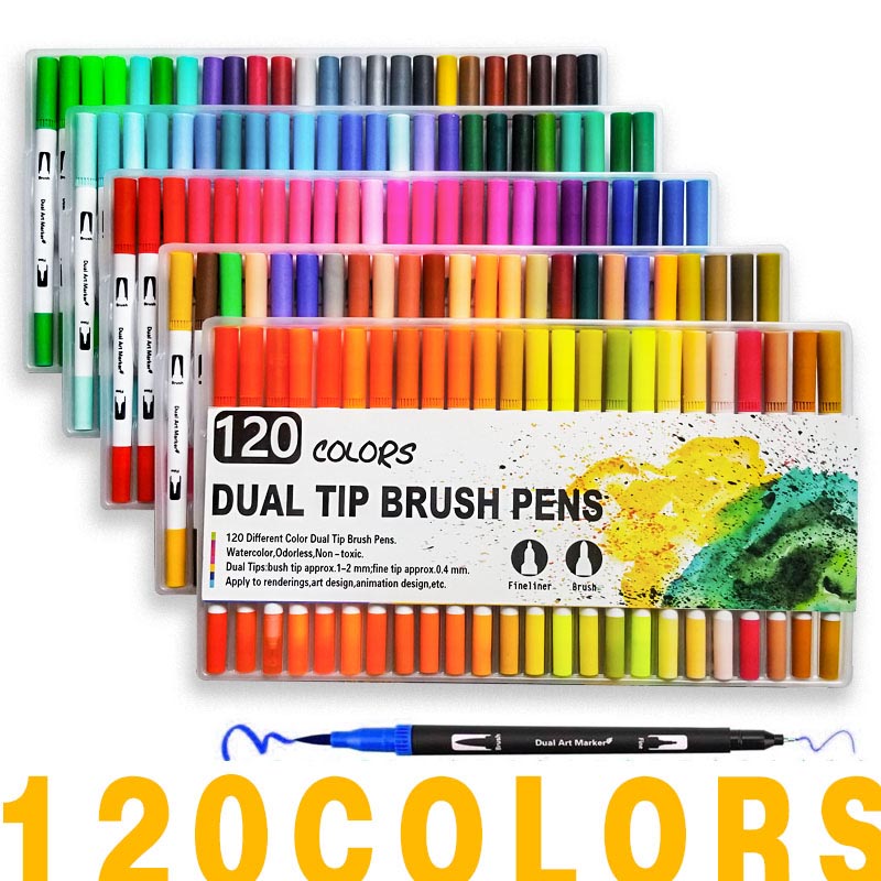 120 Colors Art Markers Dual Tips Coloring Brush Pe... – Grandado