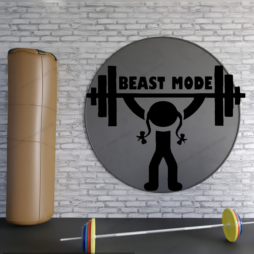 Gym Wall Deca Lady Beast Mode Weightlifter Decal G... – Grandado