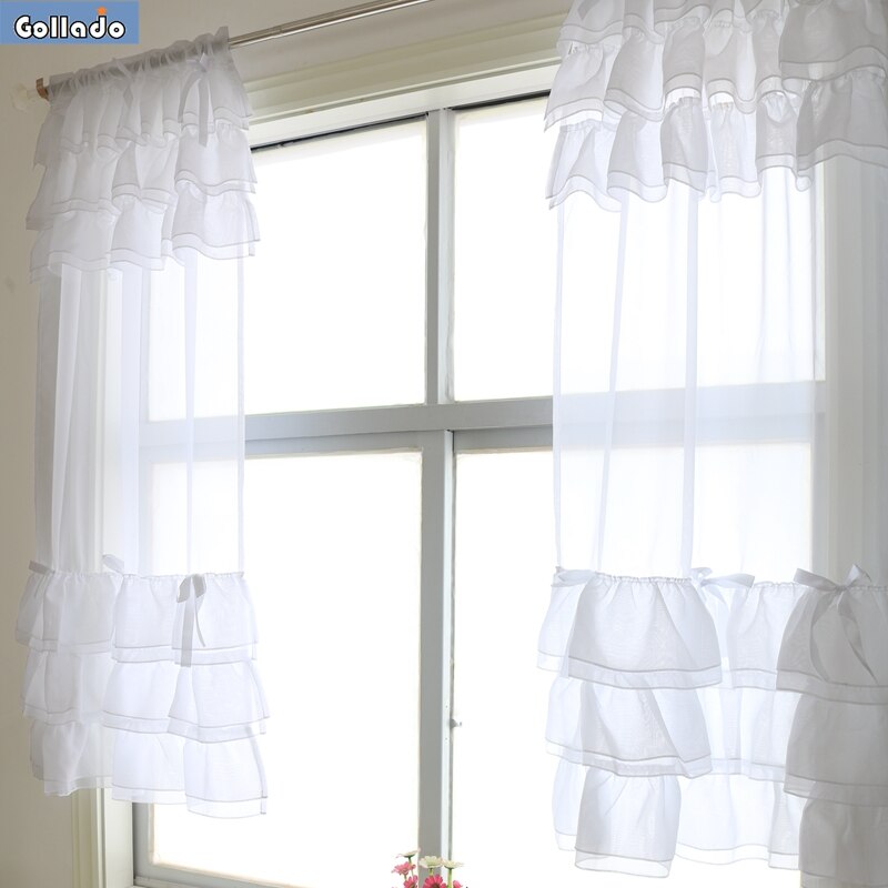 Voile gordijn van textiel met plooien en strikken – Vicedeal