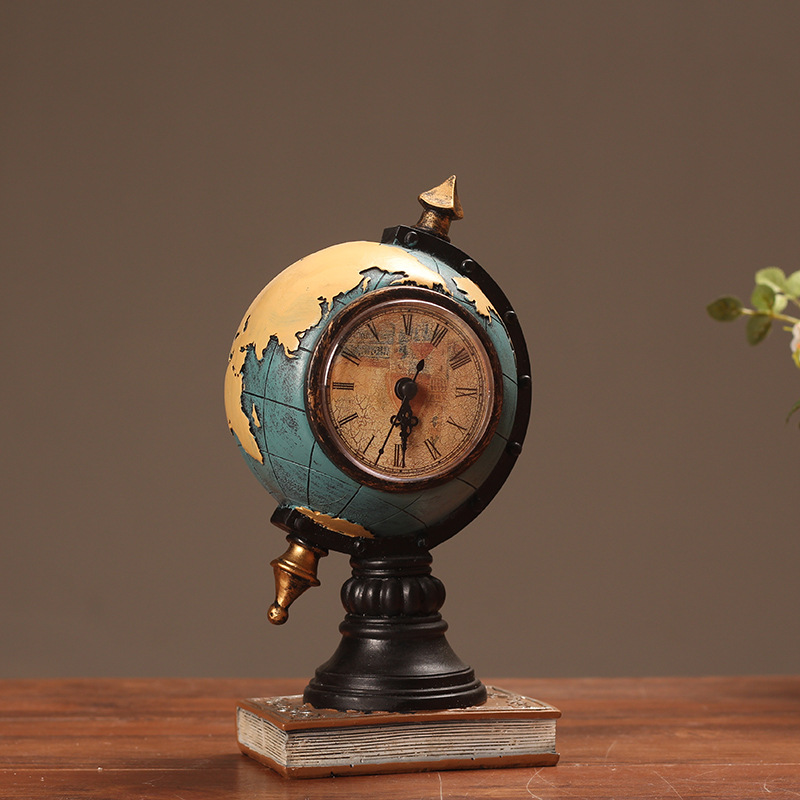 Desktop Ornament Vintage Clock Globe Model Home Li... – Grandado