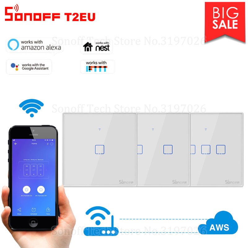 Sonoff t2 smart panel wifi smarta switchar med 2/... – Vicedeal