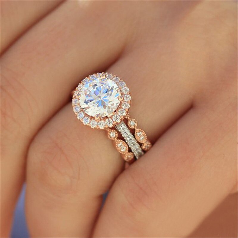 Modyle Rose Goud Kleur Ring Set Ronde Zirkoon Ring... – Vicedeal