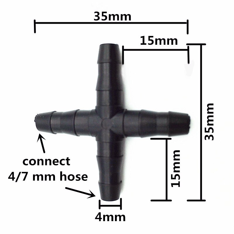 1/4 Inch 4-Weg Connector Zwart Kruis Sluit 4/7mm S... – Grandado