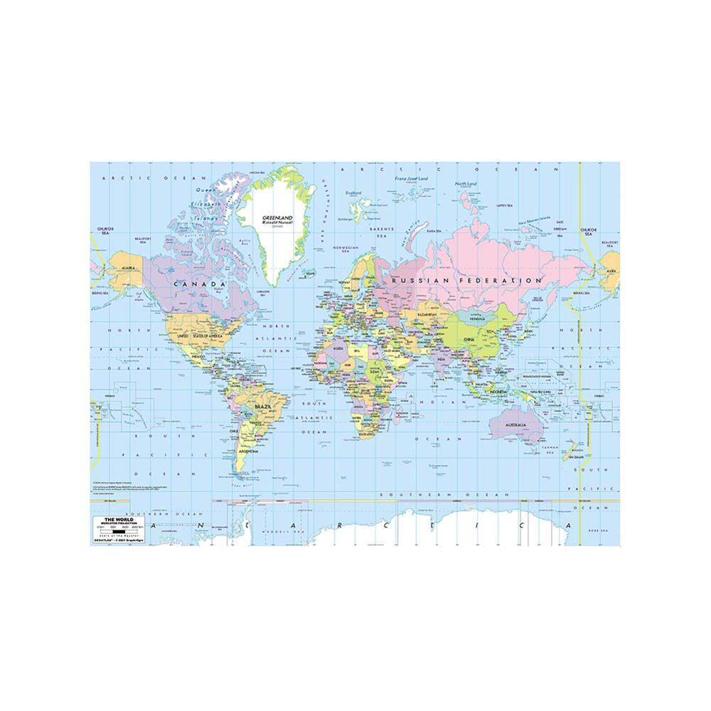 150x225cm World Map Mercator Projection with River... – Vicedeal
