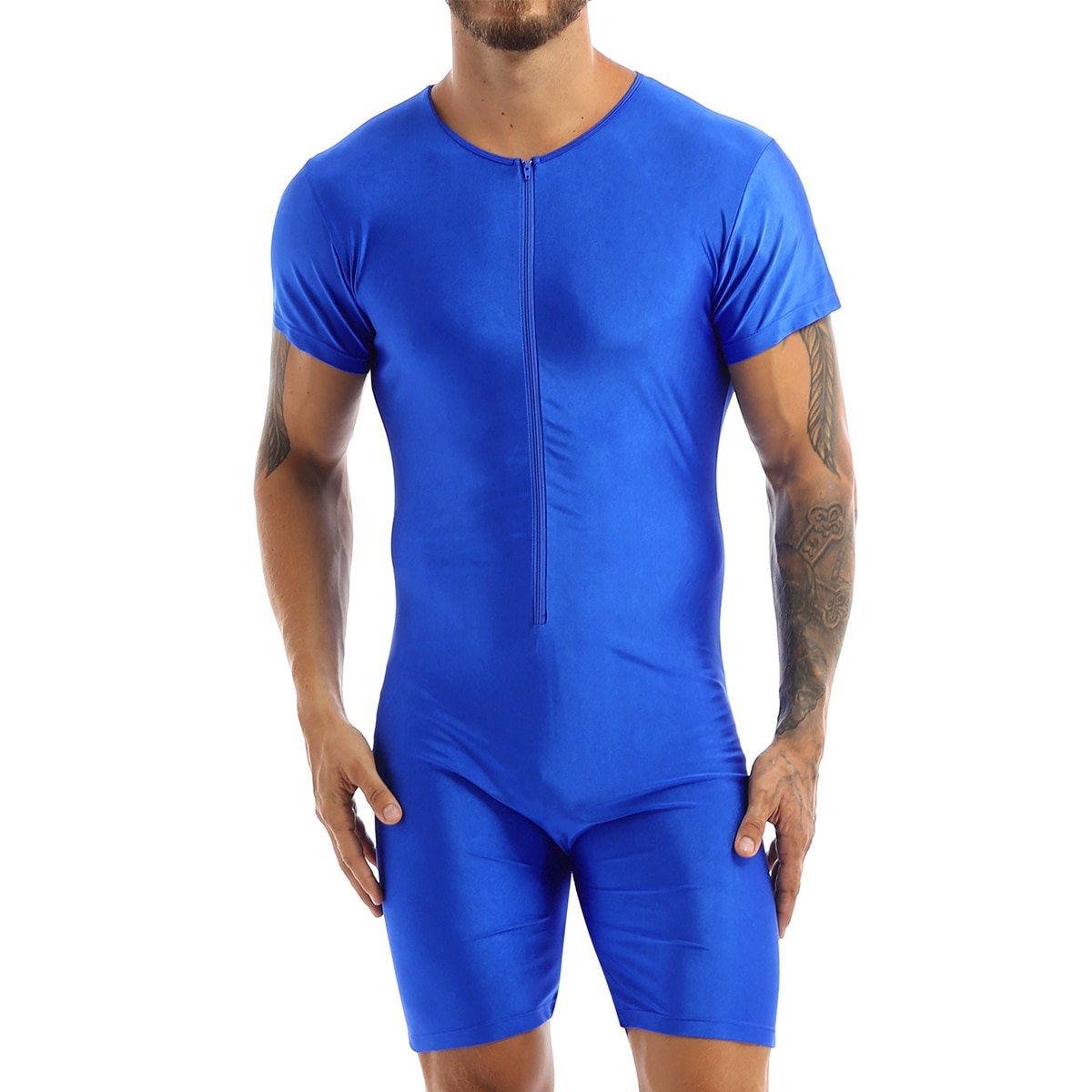 Men Short Sleeve Front Zipper One-piece Ballet Gym... – Vicedeal
