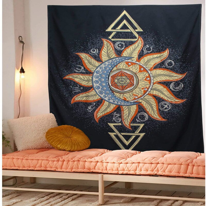 Moon Sun Tapestry Wall Hanging Tapestries Gold and... – Grandado