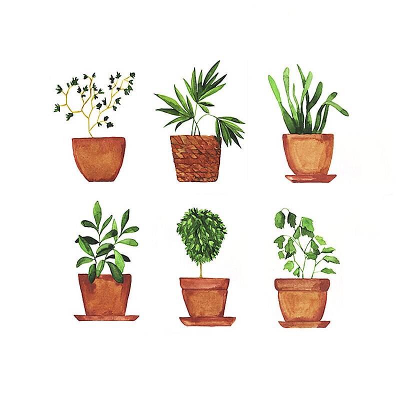 6Pcs/set Potted Fresh Green Plant Wall Stickers Re... – Grandado