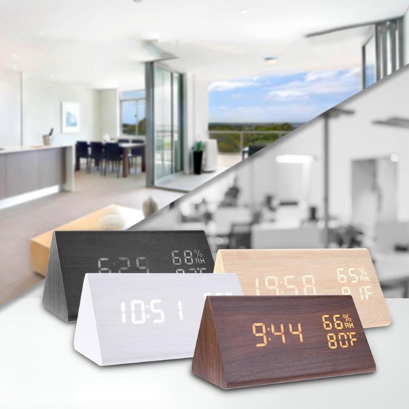 Wood LED Alarm Clocks Electronic Table Clock Sound... – Grandado