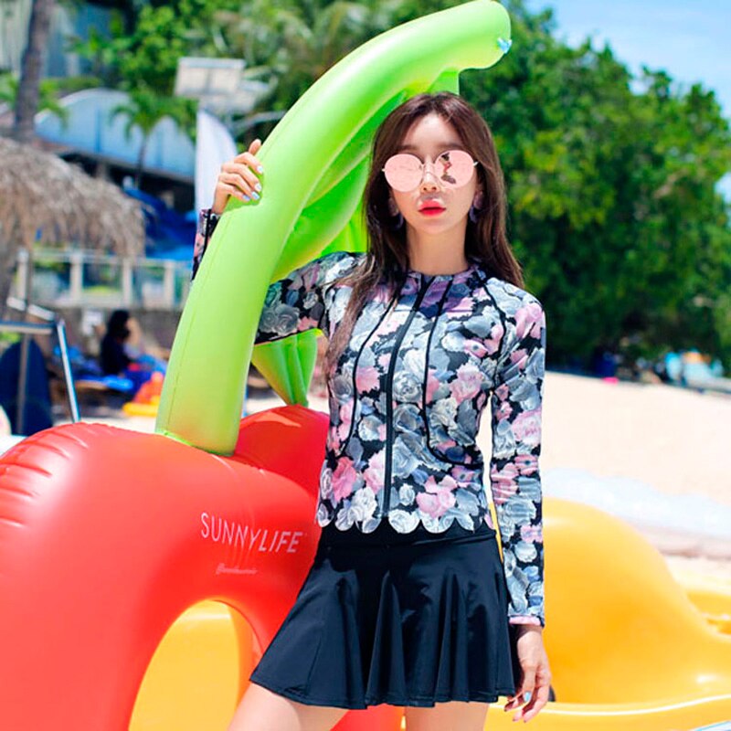 Korean Women Four Piece Swimsuit with Skirt Front ... – Vicedeal