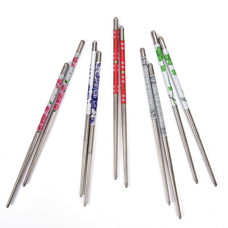 5 Pair Non-slip Flower printed Chop Sticks Stainle... – Grandado