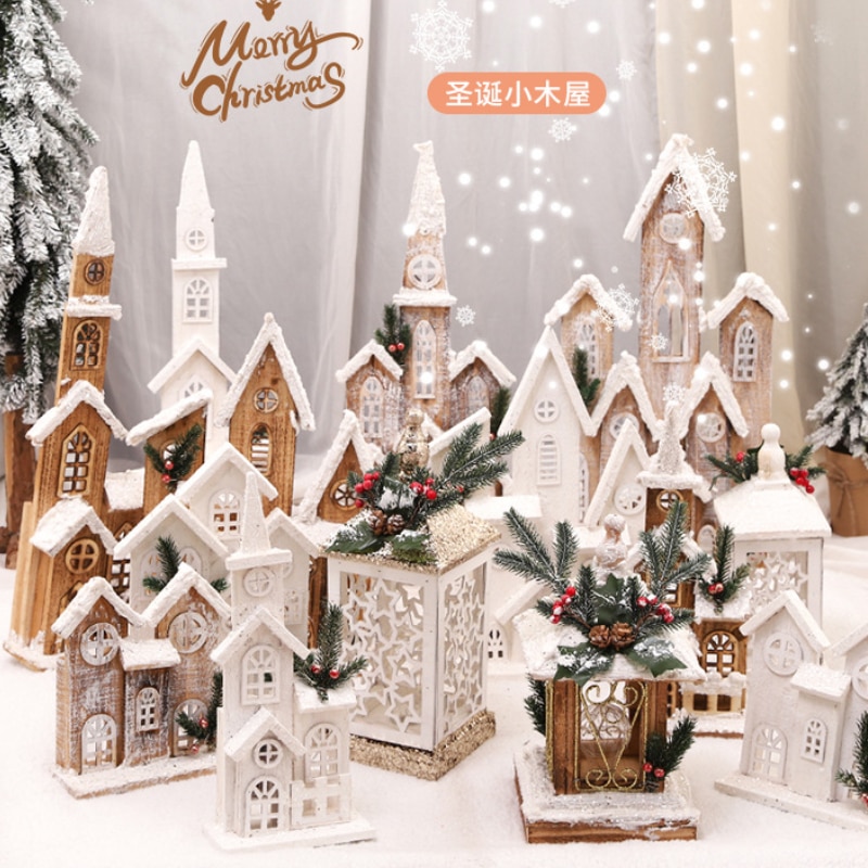 Exquisite Snow House Wooden Decoration Light Up Hu... – Vicedeal