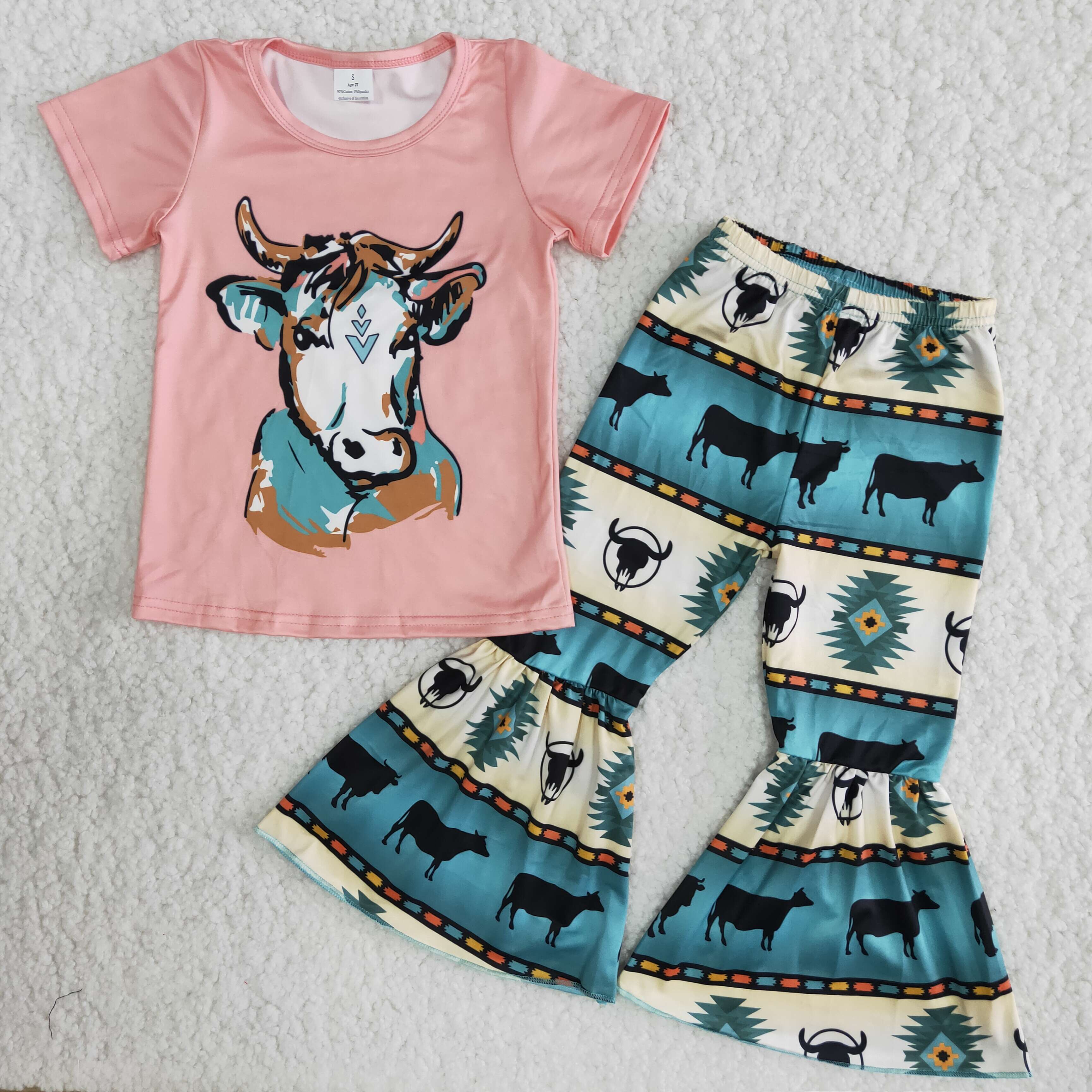 Baby Girls Clothes Cow Print Short Sleeve Long Bel... – Grandado