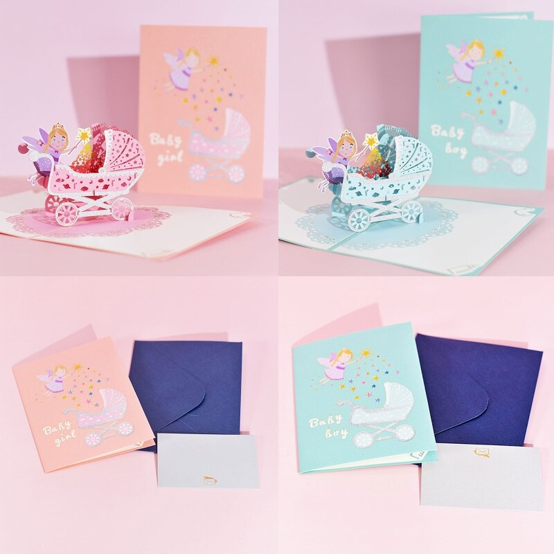13ME 3D Pop Up Card Handmade Newborn Stroller Gree... – Grandado