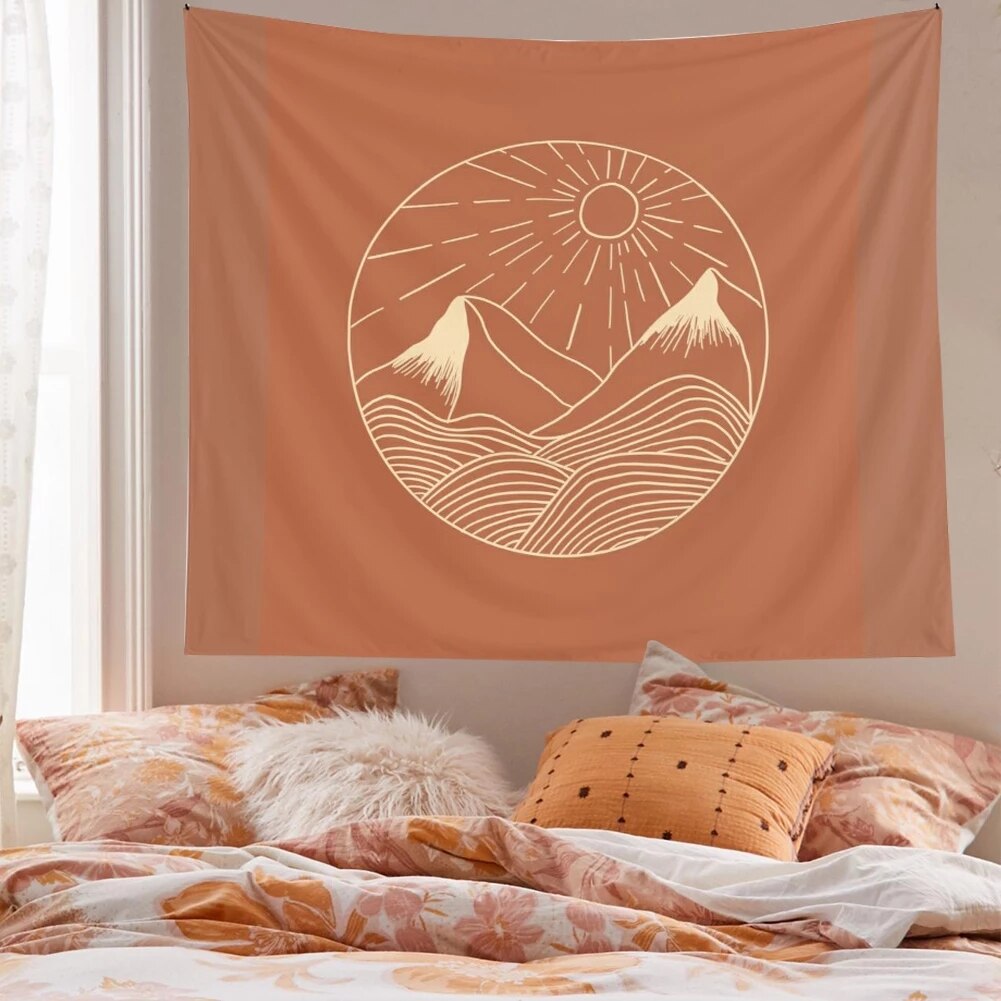 Sun Moon Abstract Mountains Sunset Tapestry Wall H... – Vicedeal