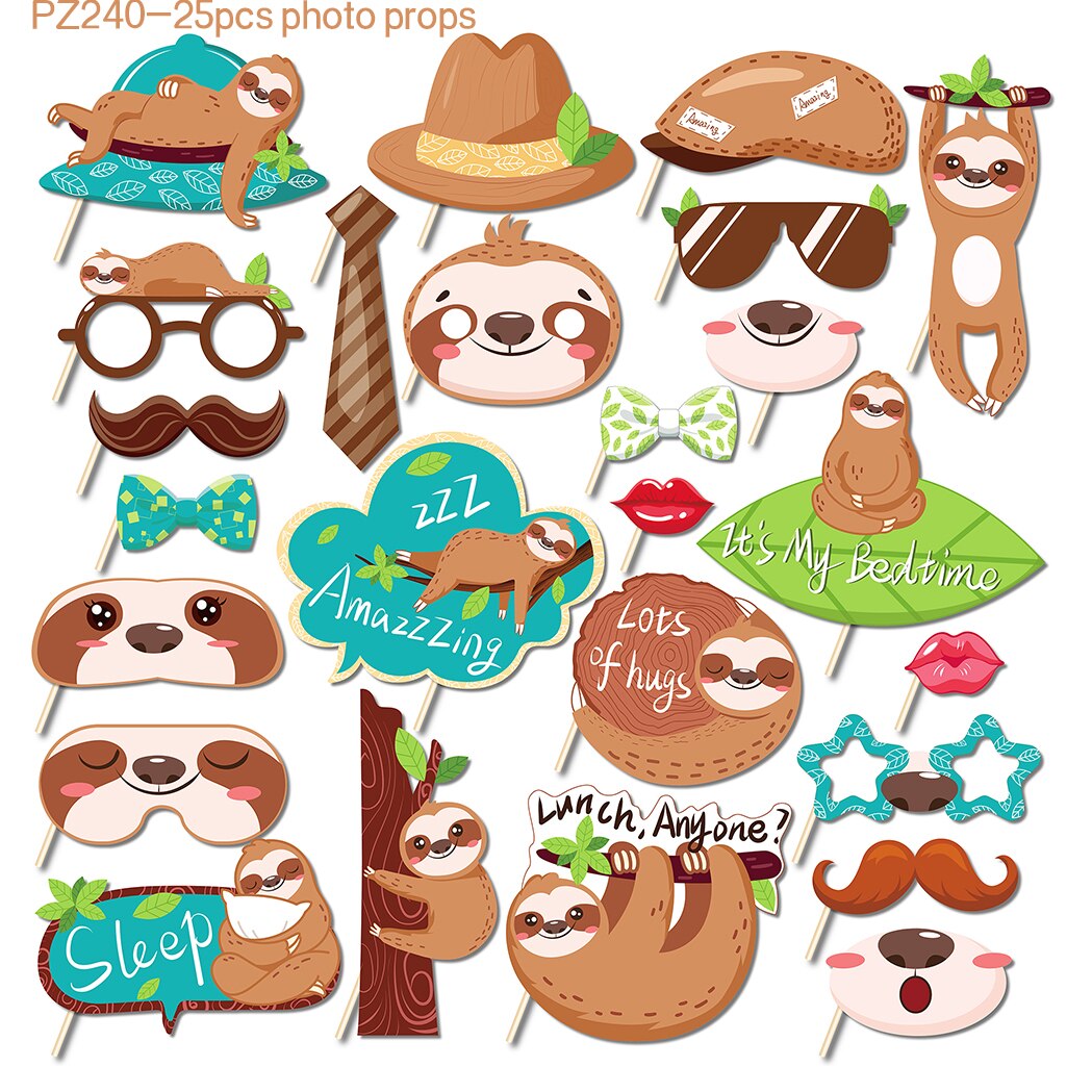 25pcs Cartoon Animals Sloth Jungle Party BIRTHDAY ... – Grandado