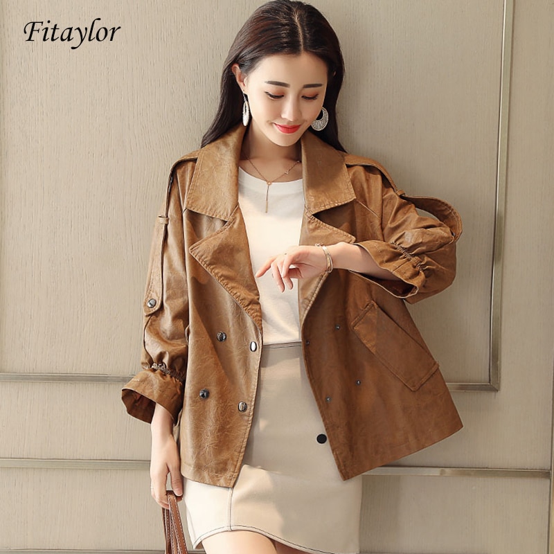 Fitaylor Autumn Spring Rivet Pu Leather Jackets Wo... – Grandado