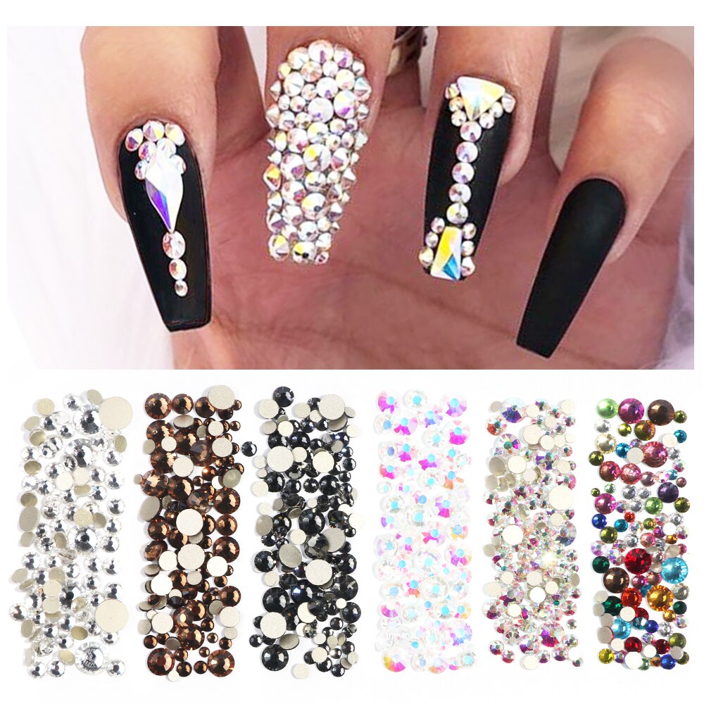 1 hjul flerfarvede negle rhinestones blandet form ... – Grandado