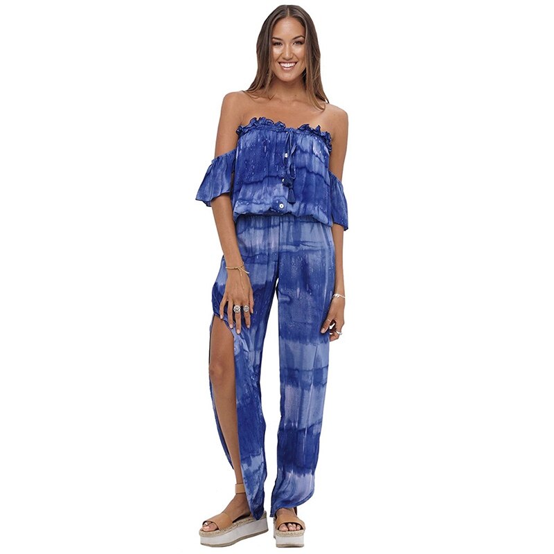 Zomer Strand Tie Dye Ruffle Off Shoulder Jumpsuit ... – Vicedeal