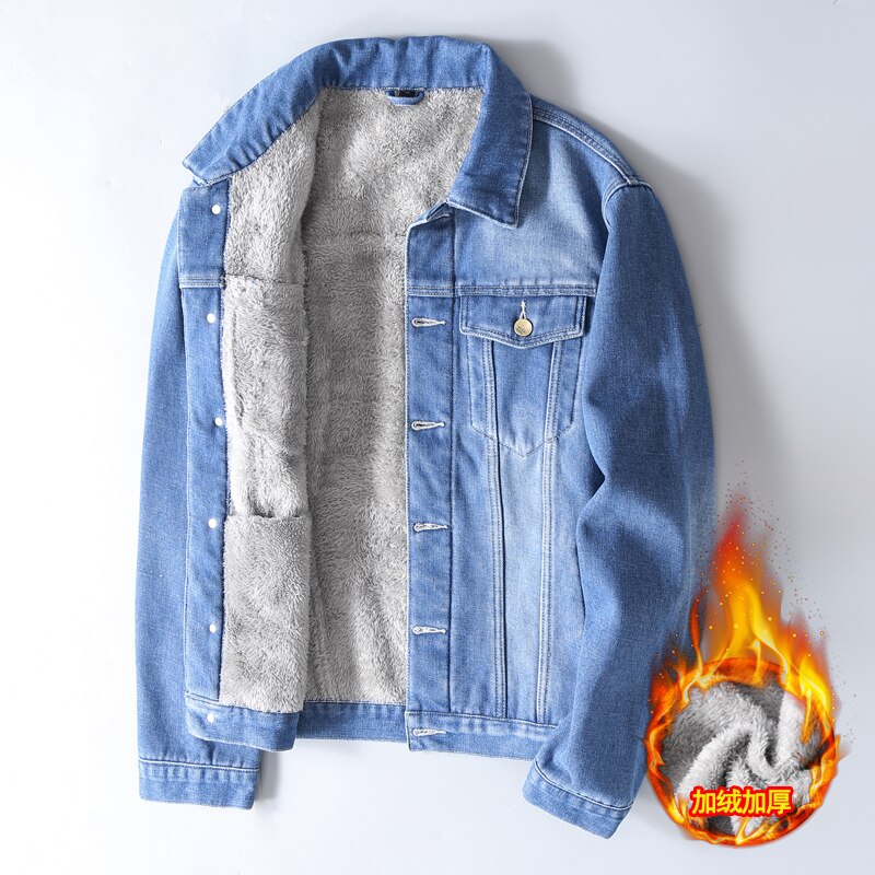 Coats Men Wool Liner Thicker Fleece Denim Jacket P... – Grandado