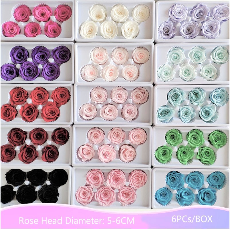 6PCs/Box Preserved Fresh Rose Flower Heads Class B... – Grandado