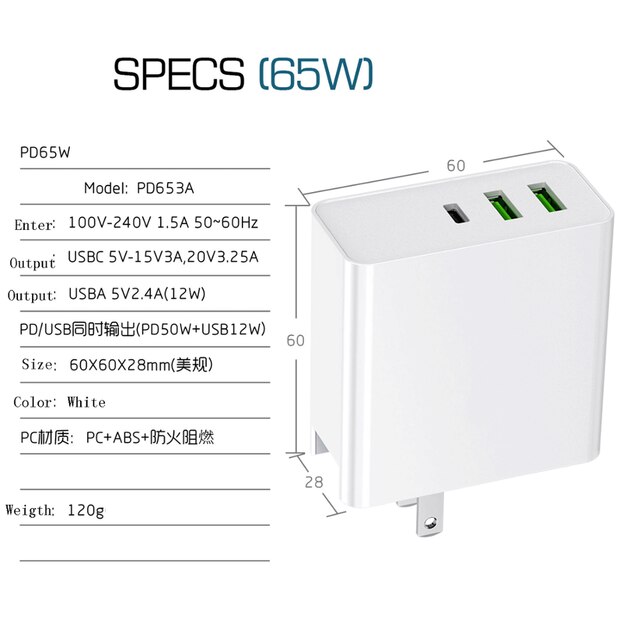 65W USB Type C PD Fast Wall Charger Laptop Adapte ... – Grandado