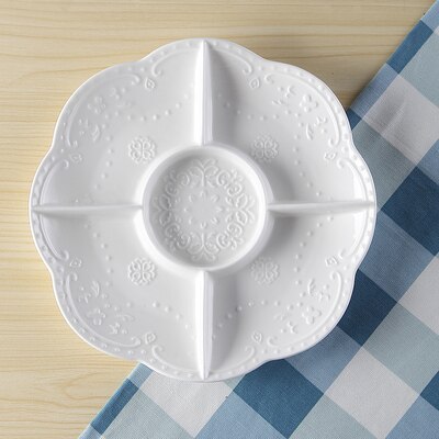 Plain White Embossed Porcelain Divided Plates Dish... – Vicedeal