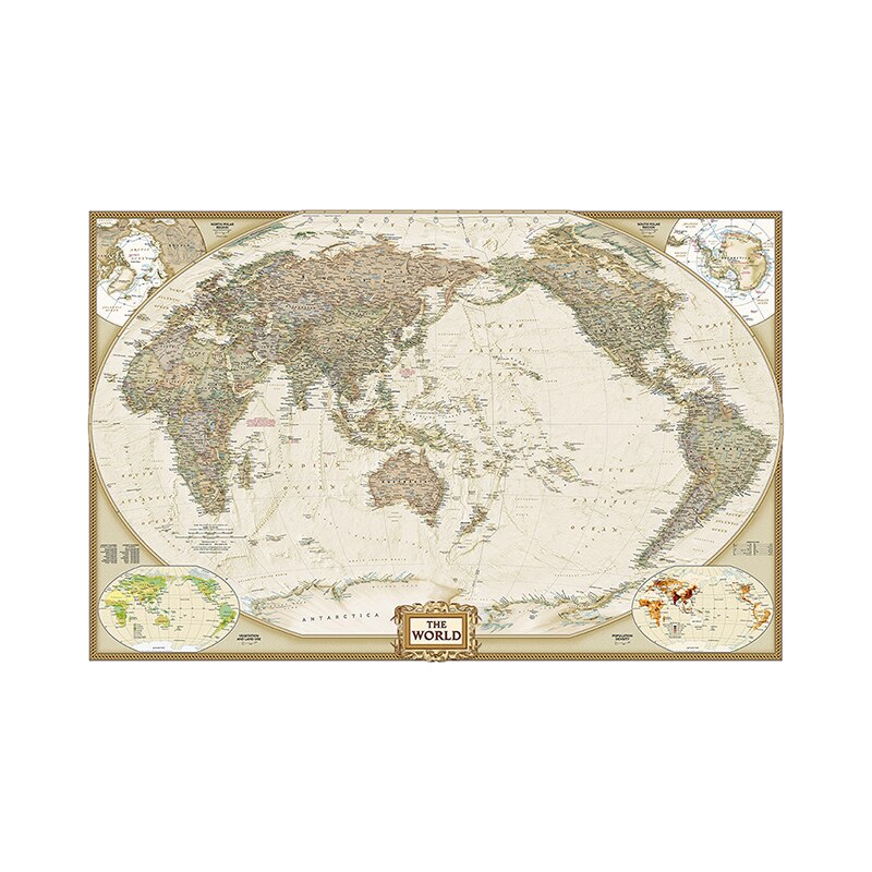84*59cm Retro World Physical Map Canvas Map of The... – Vicedeal